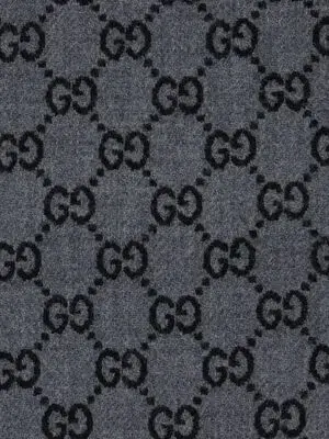 Gucci Gg Monogram Merino Wool Scarf With Fringed Hem