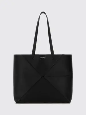 Loewe Puzzle Fold Medium Calfskin Leather Tote Bag With Double Handle - Black
