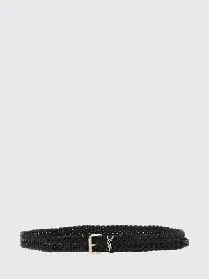 Saint Laurent Calfskin Leather Belt With Monogram Buckle - Black