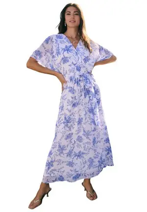 Roaman's Chiffon Wrap Sleeve Maxi Dress
