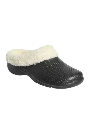 COMFORTVIEW The Fur Lined Slip On Rubber Clog Mule - Black