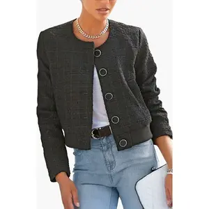 LASCANA Round Neckline Tweed Jacket - Black