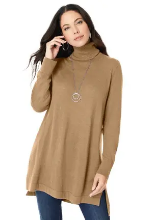Roaman's Cashmore Turtleneck Sweater - Soft Camel