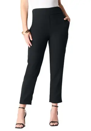 Roaman's Plus Size Bi Stretch Straight Leg Pull On Ankle Pant Black