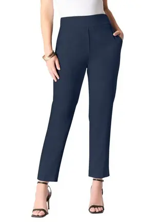 Roaman's Bi Stretch Straight Leg Pull On Ankle Pant - Navy