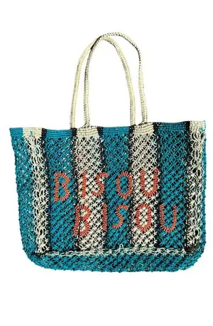 MER ST. BARTH St Jean Jute Beach Tote "bonjour - Blue