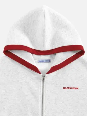 AELFRIC EDEN Boxy Contrast Zip Up Hoodie - Grey