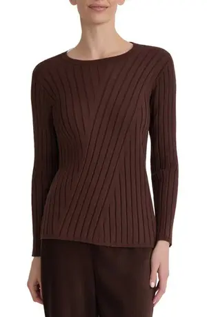 Jones New York Wide Rib Crewneck Sweater - Coffee Bean
