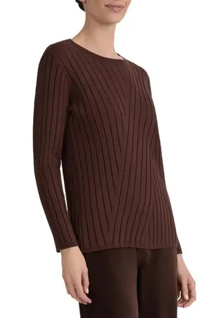 Jones New York Wide Rib Crewneck Sweater - Coffee Bean