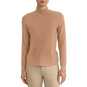Jones New York Mock Neck Placed Rib Sweater - Caramel