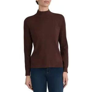 Jones New York Mock Neck Placed Rib Sweater