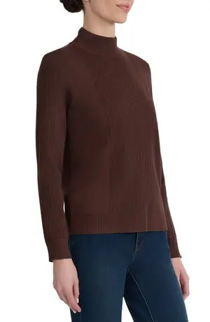Jones New York Mock Neck Placed Rib Sweater