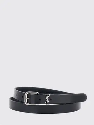 Saint Laurent Cassandre Slim Calfskin Leather Belt With Monogram - Black