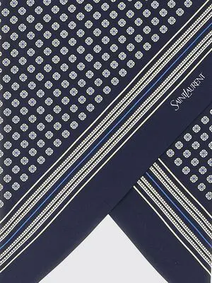 Saint Laurent Lavallii¨re Striped Geometric Print Silk Foulard - Blue
