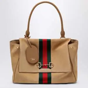 Gucci Medium Paparazzo Handbag In Sand-coloured Suede - Cream