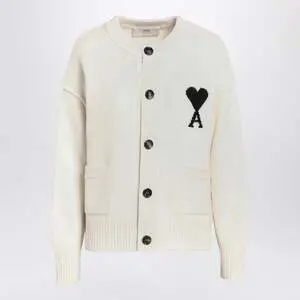 AMI Paris Wool Cardigan De Coeur - White