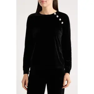 Anne Klein Embellished Button Velvet Top