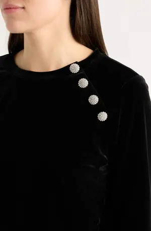 Anne Klein Embellished Button Velvet Top