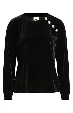 Anne Klein Embellished Button Velvet Top