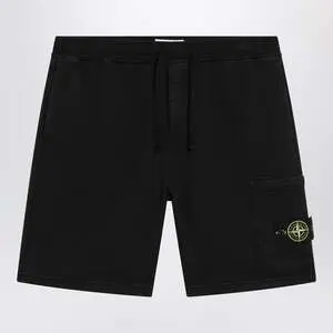 Stone Island Organic Cotton Fleece Jogger Shorts - Black