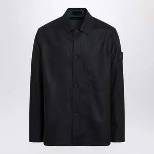 Stone Island Navy Shirt Jacket In Wool Blend - Blue