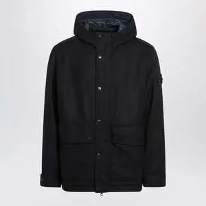 Stone Island Navy Hooded Jacket In Wool Blend - Blue