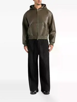 Manière De Voir Jude Leather Zip-through Hooded Jacket Olive - Brown