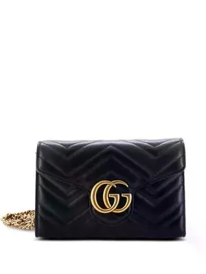 Gucci Gg Marmont Chain Wallet Matelasse Leather Mini Crossbody Bag - Black