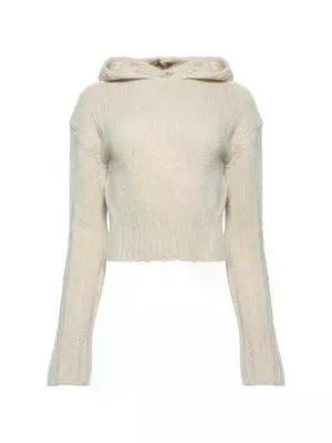 Rick Owens Cropped Chunky-knit Hooded Jumper - Neutrals