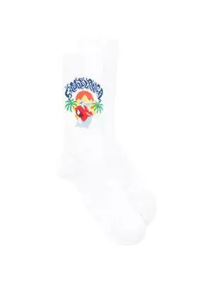 Casablanca Graphic-knit Socks - White