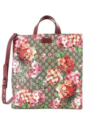Gucci Convertible Soft Open Blooms Print Gg Coated Canvas Tall Tote Bag - Brown