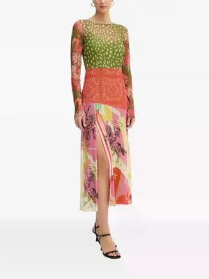 NEVER FULLY DRESSED Mixed-print Side-slit Midi Dress