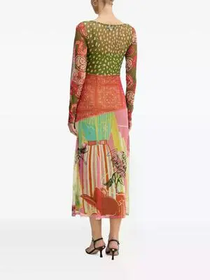 NEVER FULLY DRESSED Mixed-print Side-slit Midi Dress