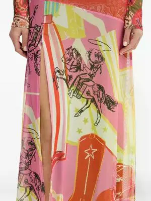 NEVER FULLY DRESSED Mixed-print Side-slit Midi Dress