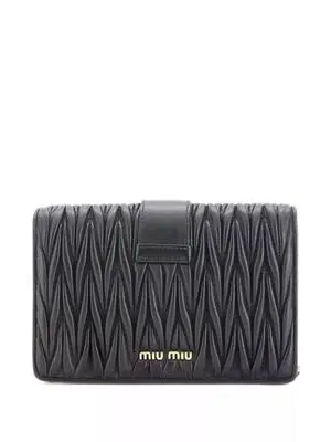 Miu Miu Crystal Buckle Flap Crossbody Bag Matelasse Leather Small Shoulder Bag - Black