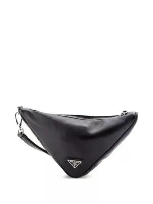 Prada Triangle Logo Wristlet Pouch Embossed Leather Clutch Bag