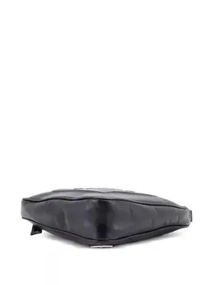 Prada Triangle Logo Wristlet Pouch Embossed Leather Clutch Bag