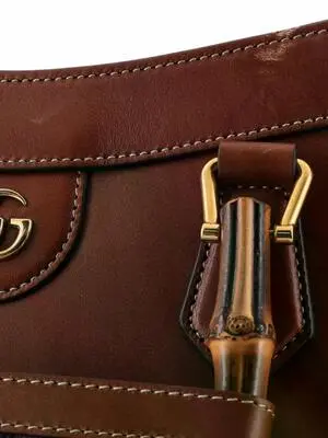 Gucci Diana Nm Logo Bamboo Handle Tote Embossed Leather Medium Shoulder Bag - Brown