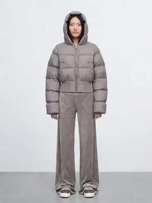 Rick Owens Short Down Jacket With Hood - Green