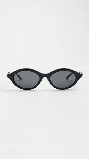 Gucci Oval Frame Sunglasses - Black-black-grey