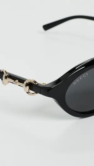Gucci Oval Frame Sunglasses - Black-black-grey