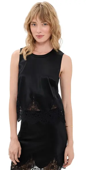 Generation Love Tegan Lace Combo Liquid Satin Top - Black