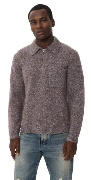 WAX LONDON Alpha Zip Polo Sweater - Brown/grey