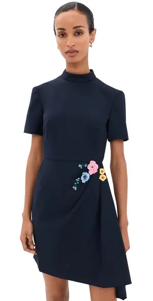 Saloni Draped Mini Dress - Navy/blossom Emb