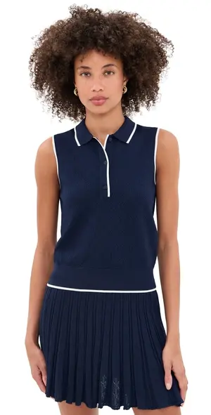 Greyson Pointelle Sleeveless Polo Top