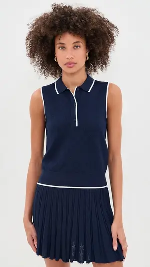 Greyson Pointelle Sleeveless Polo Top
