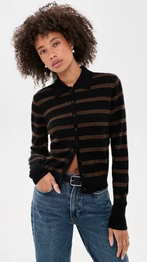 WHITE & WARREN Cashmere Striped Cardigan