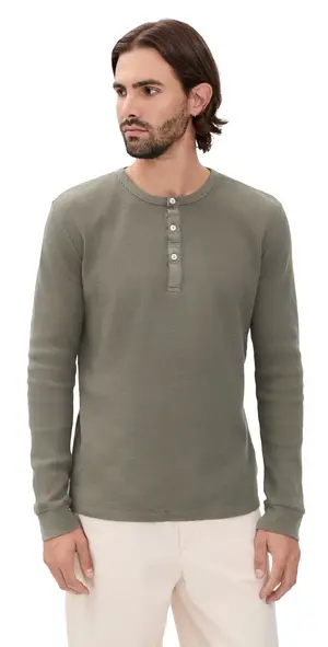 Joe's Jeans Long Sleeve Henley Waffle Tee - Tea Leaf
