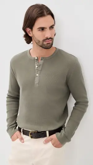 Joe's Jeans Long Sleeve Henley Waffle Tee
