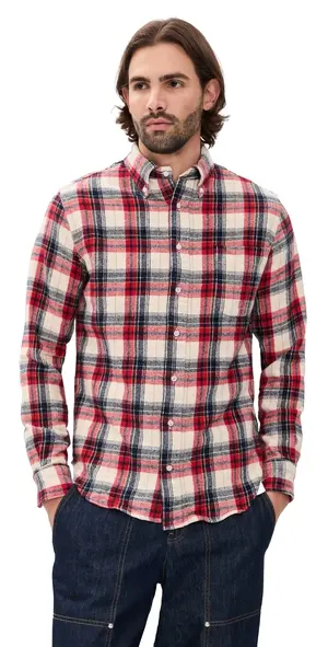 Gitman Bros Brushed Winter Madras Shirt - Red